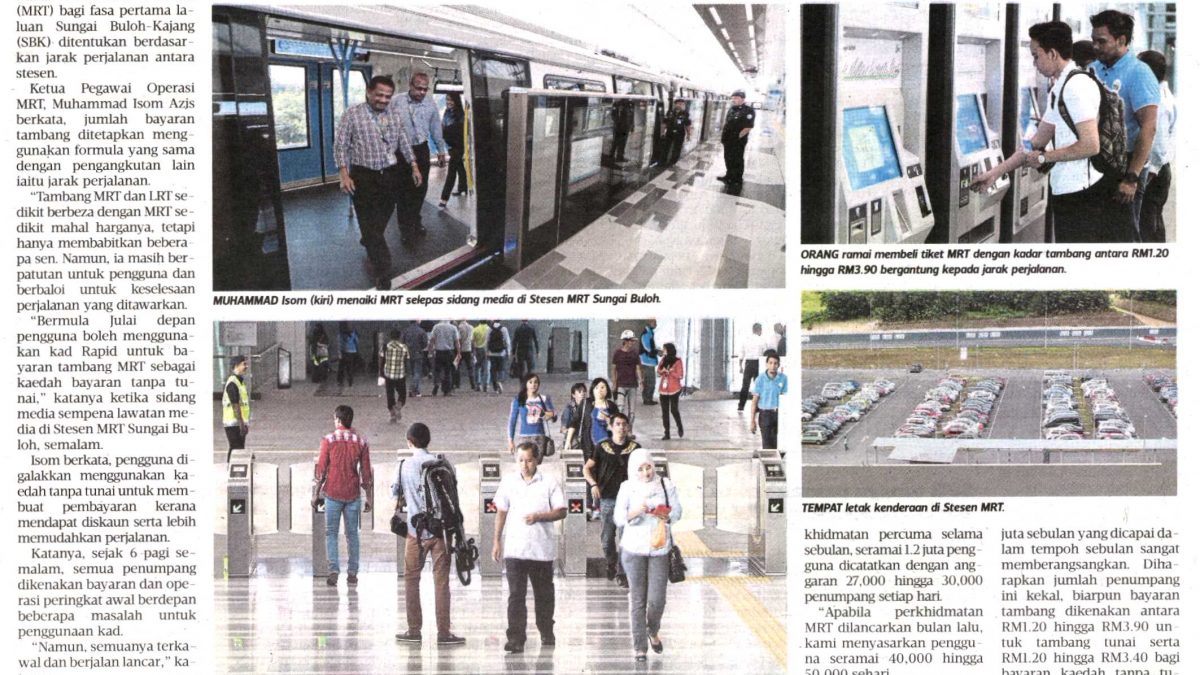 HARIAN METRO: KADAR TAMBANG BERGANTUNG JARAK PERJALANAN - MRT Corp