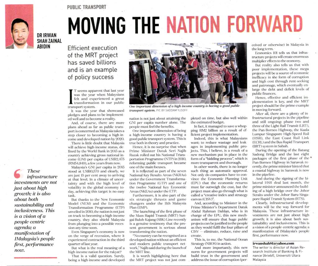 NEW STRAITS TIMES: MOVING THE NATION FORWARD - MRT Corp